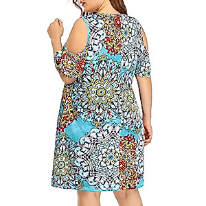 Sun Dresses Women Summer Plus Size Cold Shoulder Beach Swim Cover Up Tshirt Casual Hawaiian Tank Floral Sundress Pockets