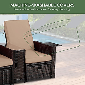 B BAIJIAWEI Patio Wicker Loveseat - Outdoor Rattan Sofa Set with Cushion - Adjustable Lounge Chair with Ottoman Footrest, Wicker Furniture for Garden, Patio, Balcony, Beach, Coffee Bar, Deck