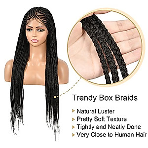 Brinbea 13X6" Lace Front Braided Wigs Black Box Braid Wig with Baby Hair Lace Frontal Cornrow Braided Wigs Premium Synthetic Braid Hair Wigs for Women 30 inch