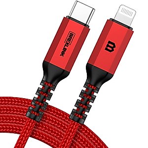 BrexLink USB C to Lightning Cable(10ft, MFi), Fast Charging Support Power Delivery, Nylon Braided Cable Compatible with Phone 12/12 Pro/11/11 Pro/11 Pro Max/XS Max/XS/XR/X/8/8 Plus,Red