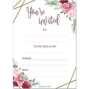 30 Invitations with Envelopes - Any Occasion - Bridal Shower, Wedding, Birthday, Graduation Party - Rose Gold