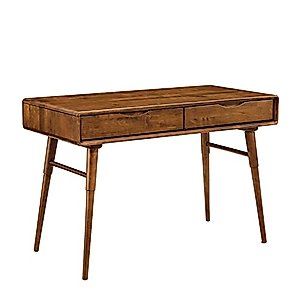 LuuLake Mid Century Modern Desk Writing Desk with Drawers Solid Wood Desk for Home Office Small Study Table Walnut 48x18