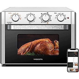 WEESTA Large Air Fryer Toaster Oven, 24 QT, 7-in-1 Convection Oven with Roast, Bake, Broil, 4 Accessories and E-Recipes, 450°F, 1500W, Silver