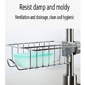 2 Piece Stainless Steel Faucet Rack, Hanging Adjustable Height for Kitchen Sink, Suitable for Kitchen Sink, Bathroom Sink Storage Rack, can be Placed Sponge, Brush, soap, Bath Ball, Shampoo etc