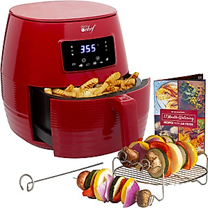 Deco Chef 5.8QT (19.3 Cup) Digital Electric Air Fryer with Accessories and Cookbook- Air Frying, Roasting, Baking, Crisping, and Reheating for Healthier and Faster Cooking (Red)