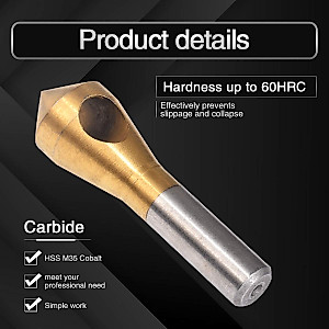 KATUR 4Pcs High Speed Steel Single-End Countersink, Deburring Drill Bit Set for Metal, 90 Degree Point Angle, 6/8/10/12mm Round Shank, 2-5, 5-10, 10-15, 15-20mm 4 Sizes Head Diameter(Gold)