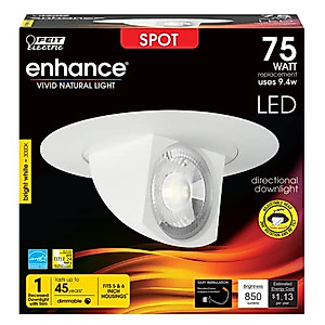 Feit Electric 5-6 inch Adjustable Scoop Recessed LED Downlight, 3000K Bright White, Dimmable, 75W Equivalent, 45 Year Life, 850 Lumen, High CRI, LEDR56SCP/930CA/SP