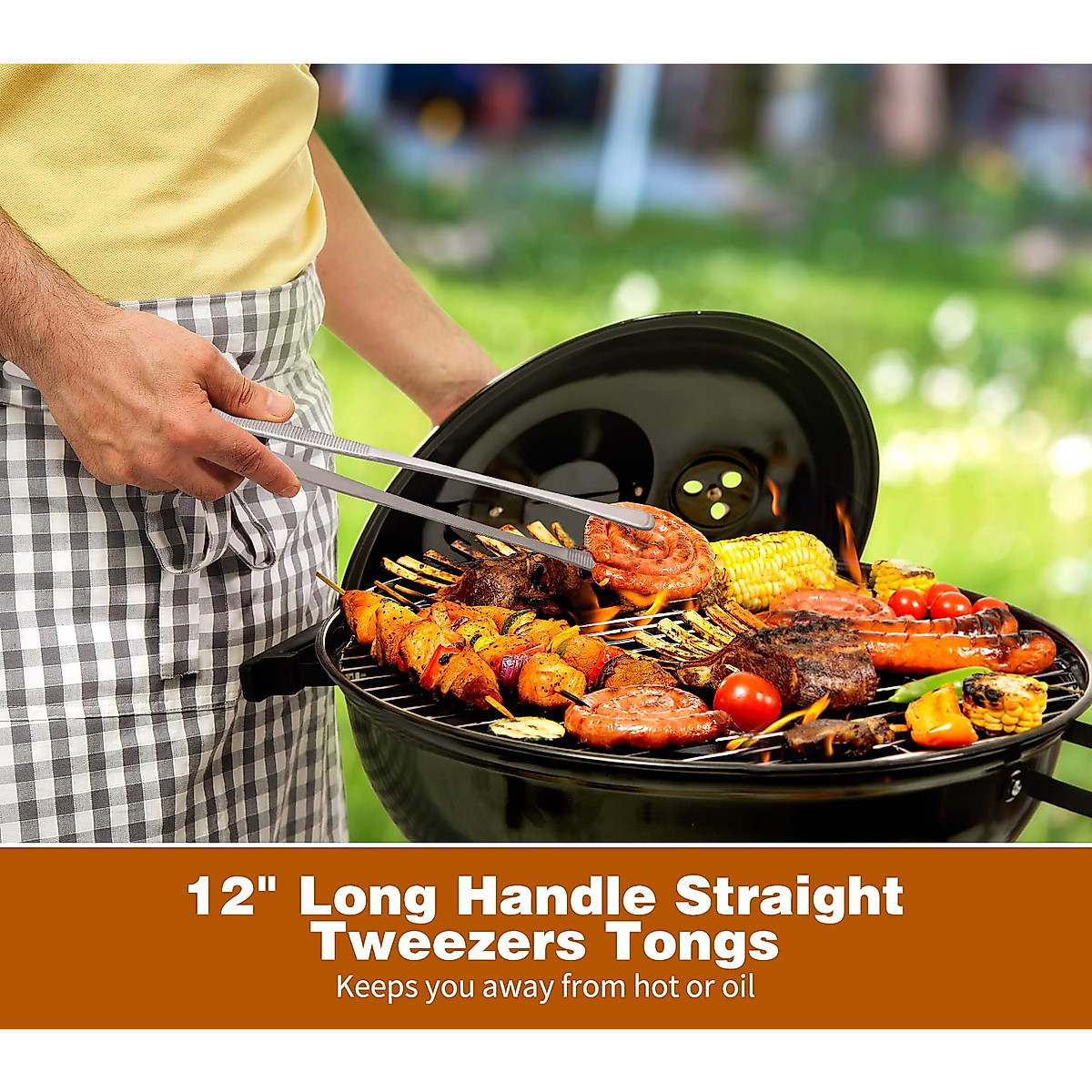 Fine Tweezer Tongs, 6pcs Cooking Tweezers, 12'' and 6.3" Stainless Steel Food Tweezers, Professional Kitchen Long Tweezer with Round and Curved Tips for Baking(6pcs, 12"+6.3")