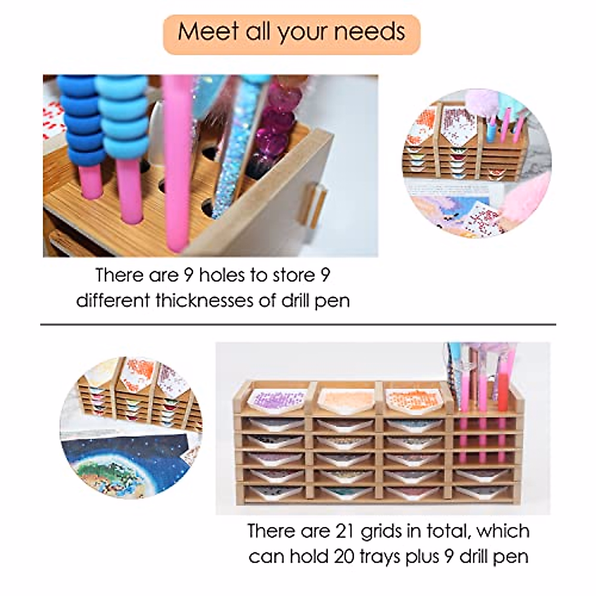 24 Grids Diamond Painting Tray Holder, Multi-Boat Trays Organizer Drill Pens Holder, Diamond Art Accessories Tools with 21 Trays