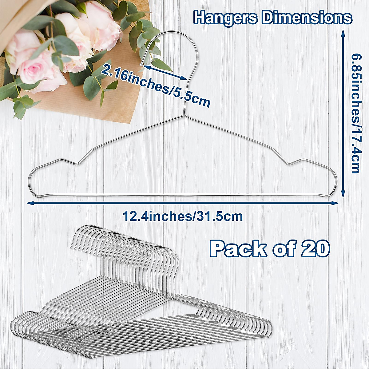 Kids Hangers,12.4 Inches Stainless Steel Heavy Duty Baby Clothing Hangers 20 Pack,Space-Saving Non-Slip Metal Wire Hangers for Kids,Baby,Toddler,Children Clothes