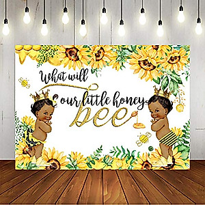 What Will Little Honey Bee Backdrop Gender Reveal Party Decorations for Baby Shower Boy or Girl Gender Reveal Sunflower Background Photo Banner 7x5ft