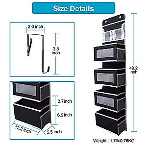 Aeeteek 1 Pack Hanging Closet Organizer 5-Shelf Over The Door Shoe Organizer Wall Mount Storage Bag Containers 49.2 * 13 * 5.5 Inches Large Capacity Collapsible Shelves Drawers (Black)