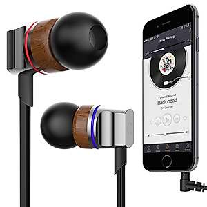 FOU Wood in-Ear Earphones Earbuds with Zipper Wood Metal Earbuds Headset with Mic in-Ear Wood Headphone Noise-isolating Zipper Wired Headphone with 3.5mm