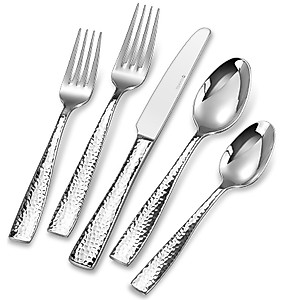 KEAWELL Premium 20/45/65 Piece Louis Hammered Silverware Set with Squared Edge, 18/10 Stainless Steel, Service for 4/8/12, Fine Flatware Set, Dishwasher Safe (45)