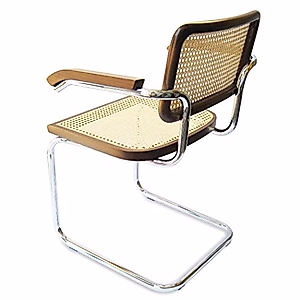 Marcel Breuer Cesca Cane Chrome Arm Chair in Walnut