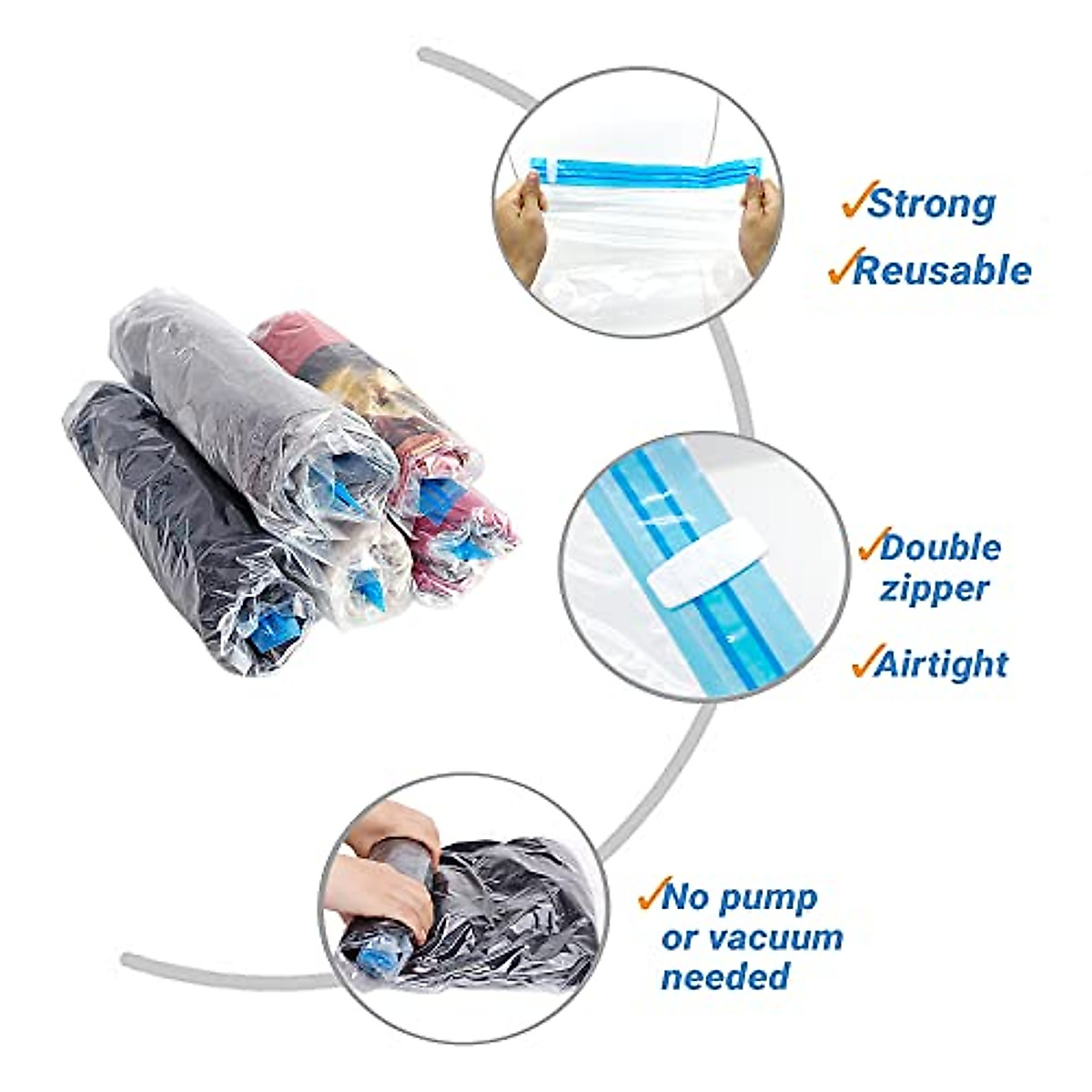 Space Saver Bags Vacuum Storage Bags Compression Travel Packing Bags 10 Packs Roll Up Travel Bags No Vacuum or Pump Needed