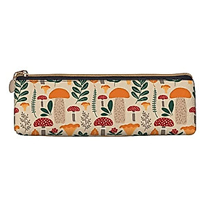 Cute Mushroom Pattern Pencil Case Leather Portable Pen Bag Pencil Pouch Students Stationery Organizer For Girls Teen