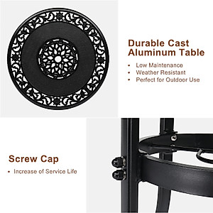 VINGLI Outdoor Bar Table, Cast Aluminum Bar Height Patio Table with Umbrella Hole Patio Dining Table, Tall Outdoor Table Bistro Table Outdoor Furniture Garden Table 32" Dia x 41 H (Black)