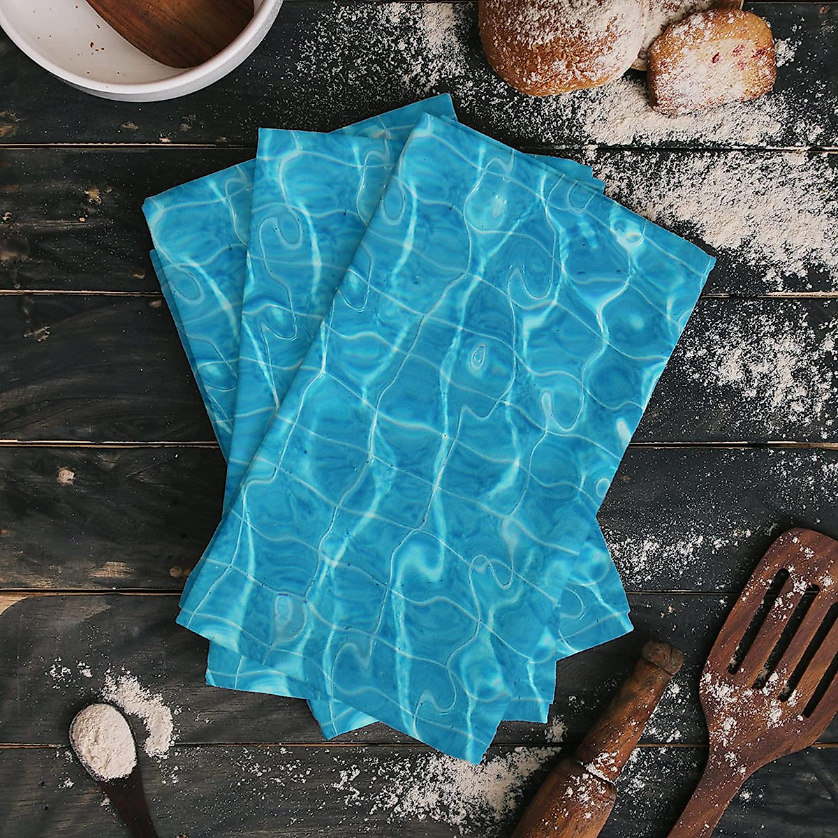 Kitchen Towels Set Swimming Pool Dish Towel Clean Water Wave Blue Summer Dishcloths 4 Pack, 18x28 Inches Absorbent Soft Cotton Dish Cloths Bar Towels & Tea Towels