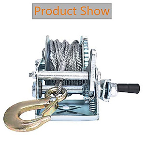 Heavy Duty Hand Winch 600Lbs Hand Crank Strap Gear with 8m Steel Wire Manual Operated Two-Way Ratchet ATV Boat Trailer Marine for Trailering or Loading Boats Personal Watercraft and Lawn Equipment