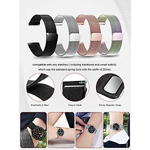 20mm Metal Mesh Magnetic Watch Bands Compatible with Samsung Galaxy 5 Pro 4 Classic Active 2 46mm 45mm 44mm 42mm 40mm Watch, Quick Release Replacement Strap for Samsung Watch 3 41mm Black