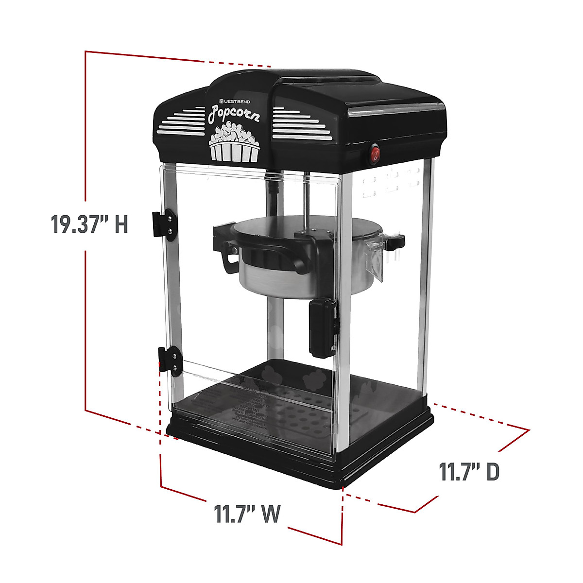 West Bend Stir Crazy Movie Theater Popcorn Popper, Gourmet Popcorn Maker Machine with Nonstick Popcorn Kettle, Measuring Tool and Popcorn Scoop for Popcorn Machine, 4 Qt., Black