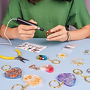 LET'S RESIN Electric Resin Drill, 74Pcs Hand Drill Resin Supplies with 3-Jaw Clamp-Applicable to A Larger Drilling Range (0-3mm), Grip Nose Pliers, Keychain Making Kit, Resin Tools for Resin Art
