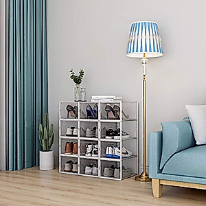 ADORNFY 12 Pieces Stackable Organizer - Multipurpose Utility Clear Storage Box Cabinet & Shoe Rack for closets entryway RV - Collapsible Cube Storage for men women shoes sneakers any purpose organizer (Medium 12)