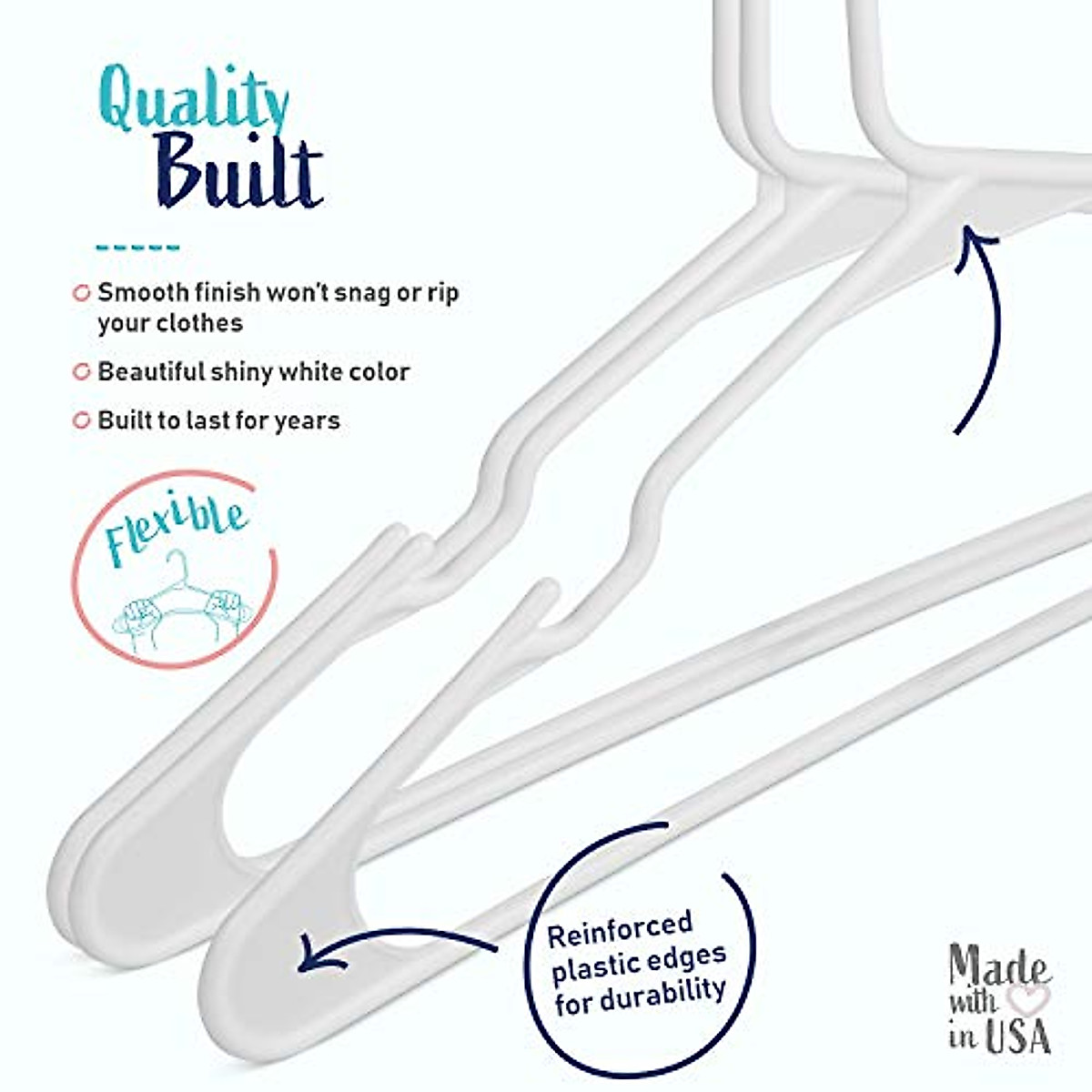 USA Made 20-Pack Plastic White Hangers - Standard-Size Clothes Hanger with Notches - Slim and Durable Hangers for Clothing and Accessories - Closet Organization Essentials for Home, Apartment, Dorm