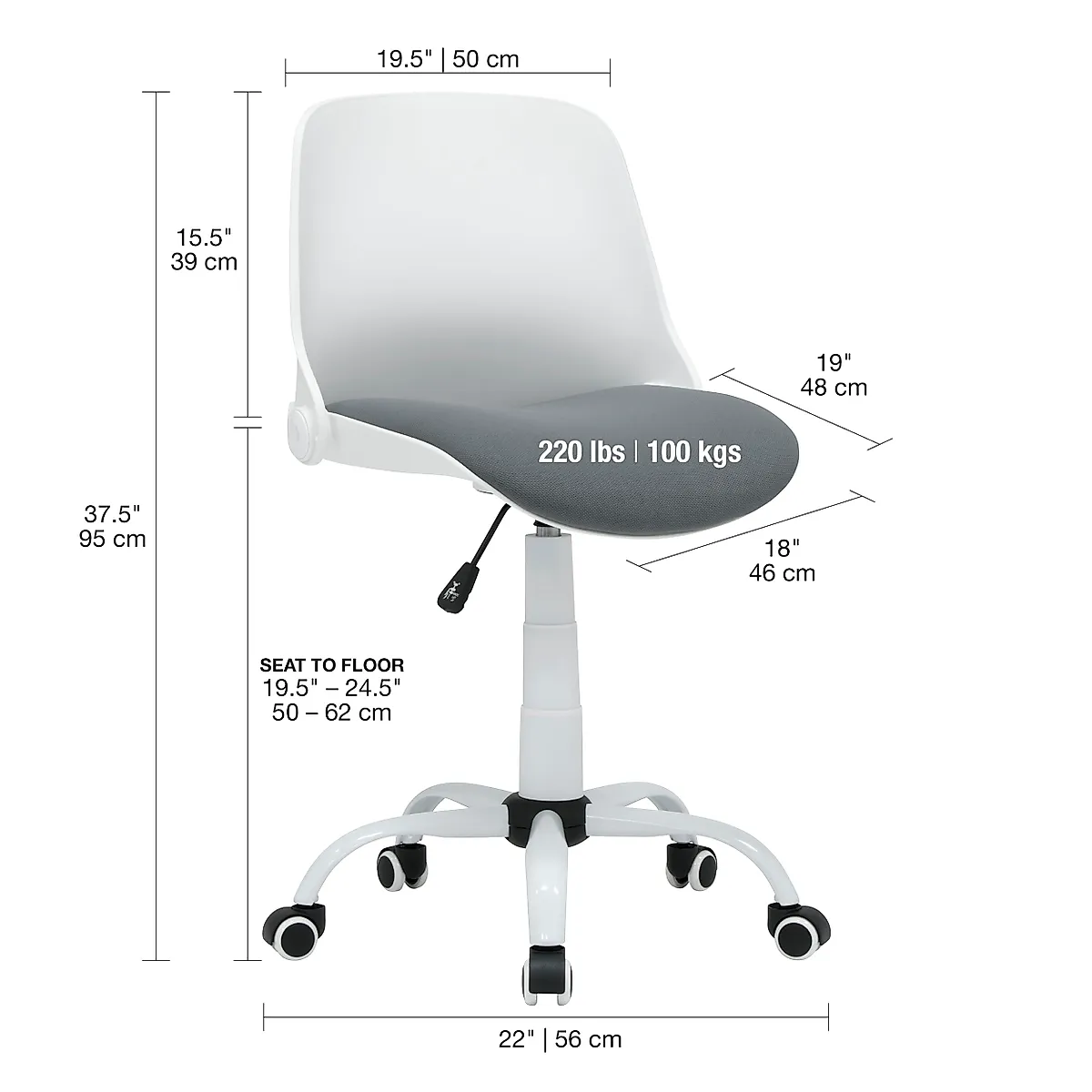Calico Designs Back, Modern, Swivel, Office Contoured Folding Task Chair, White/Grey (18617)