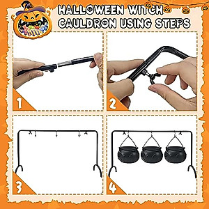 OMKNEPS Halloween Decor Party Decorations Cauldron: Set of 3 Witches Cauldron Serving Bowls on Rack - Black Candy Bucket Hocus Pocus Serving Bowls for Halloween Decorations Indoor Outdoor