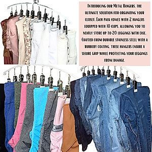 NIIVIIN Legging Organizer for Closet Hanging – High Strength 10-Clip Rubber Coated Stainless Steel, Legging Hanger for Jeans, Skirts, Shorts, Yoga Pants Hanger, Multi Pants Hanger, Value Pack of 2