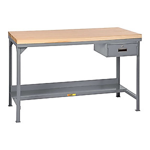 Little Giant WSJ2-2448-AH-LP Adjustable Height Welded Steel Workbench with 1.75" Butcher Block Top and Louvered Panel, 3000lbs Load Capacity, 24" Length, 48" Width