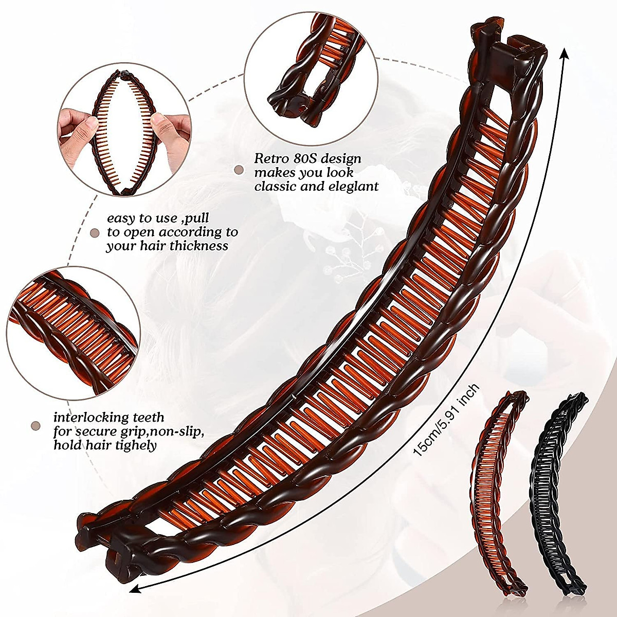 6Pcs Banana Hair Clips For Women and Girls Fishtail Hair Clip for Long Hair Clamps Styling for Thick Curly Hair Accessories (Style A)