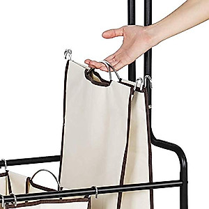 Laundry Sorter Cart 3 Section with Hanging Bar Heavy Duty Laundry Basket on Wheels Rolling Laundry Hamper with Removable Bags