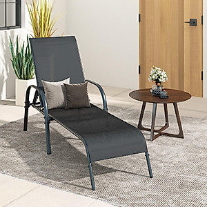 Giantex 2 Pack Patio Lounge Chair, Outdoor Chaise Lounge with 5 Adjustable Backrest, Sturdy Steel Frame, Sunbathing Recliner, Beach Chair, Tanning Chair for Outside, Yard, Balcony, Pool Chairs, Black