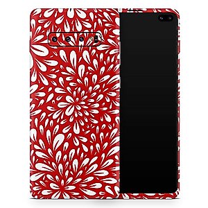 DesignSkinz Red Vector Floral Sprout Protective Vinyl Decal Wrap Skin Cover Compatible with The Samsung Galaxy S20 (Screen Trim & Back Glass Skin)