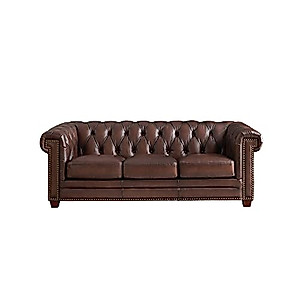 Hydeline Stanwood Top Grain Leather Sofa Couch, 89'', Caramel Brown