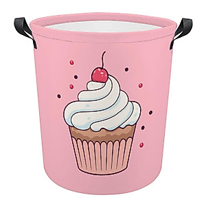 Cartoon Cup Cake Laundry Hamper with Handles Collapsible Storage Basket Laundry Basket One Size