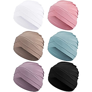 Coume 6 Pcs Slouchy Turban Hats Cancer Headwear Cancer Sleep Cap Lightweight Stretchy Turban Head Wrap Head Covering, 6 Color (Vivid Color)