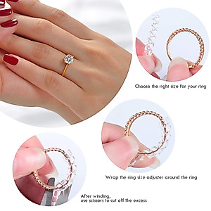 Hicarer Invisible Ring Size Adjusters Guard Ring Sizer Loose Ring Size Adjusters with Ring Sizer Measuring Tool Polishing Cloth for Man and Woman Rings, 69 Pieces (Transparent)