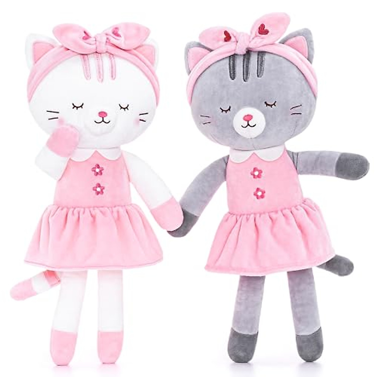 Lazada Stuffed Cat Dolls Animal Kitty Plush Toy Baby Girl Gifts White with Hair Band 16"