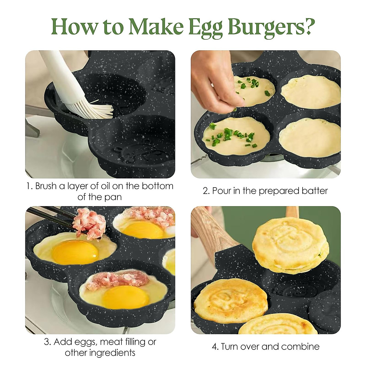 Egg Pan 4 Cup Omelette Pans Nonstick 4 Cute Animal Patterns Versatile Breakfast Skillet Healthy Breakfast Pancake Pan for Eggs, Plett, Crepes, Compatible with Gas Stove and Induction Cooktop (Black)