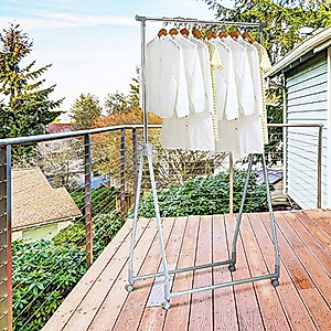 LDAILY Moccha Extendable Garment Rack Clothes Rail, Heavy Duty Foldable Clothes Laundry Drying Rack with Adjustable Hanging Rod Rolling Casters, Movable Clothes Hanger for Home Office Store Market