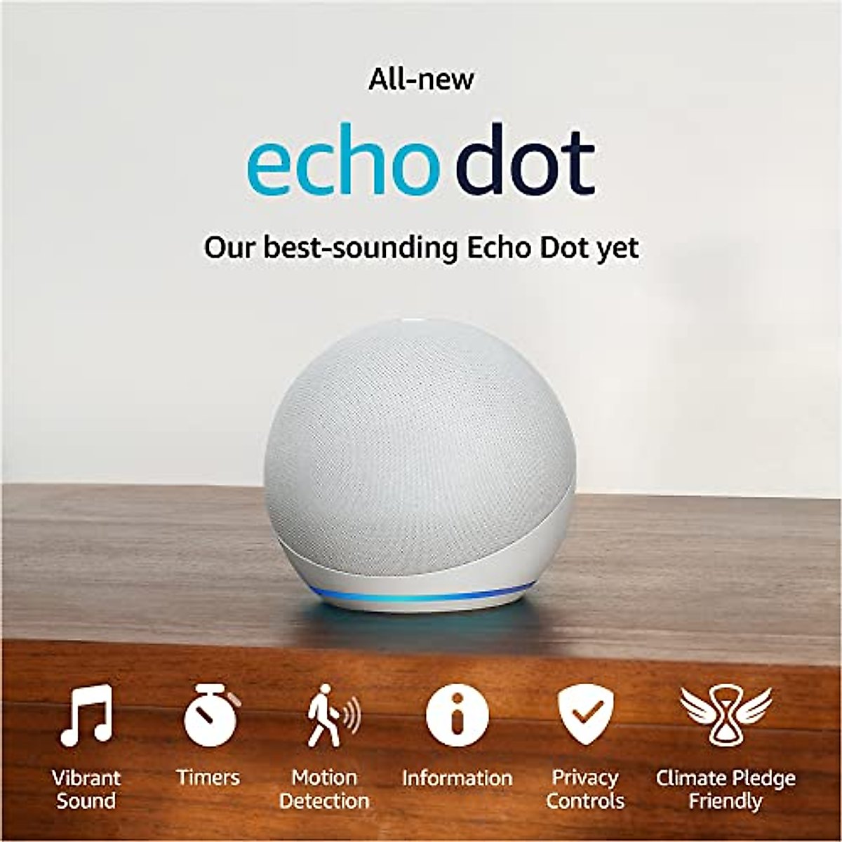 Echo Dot (5th Gen) | Glacier White with Amazon Basics Smart Color Bulb
