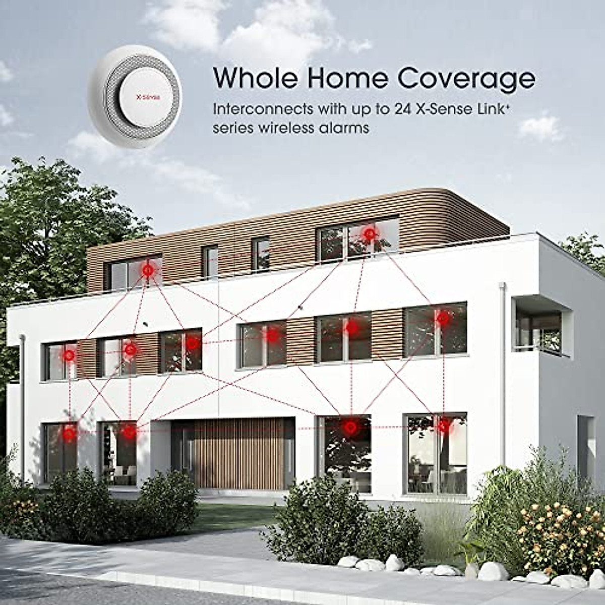 X-Sense Wireless Interconnected Combination Smoke and Carbon Monoxide Detector with Large Silence Button, Over 820 ft Transmission Range, XP01-W, 6-Pack