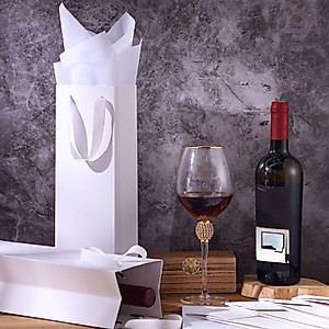 12 Pieces Kraft Wine Bag Paper Wine Bag Wine Bottle Bag Holder with Handles with Kraft Tissue Paper Retail Wine Bag for Christmas Holiday Celebrations Wedding, 4 x 3.5 x 14 Inch(White)