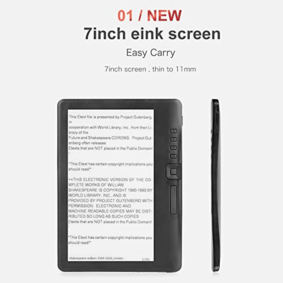 E Reader, 7in Color TFT LCD 16:9 Screen HD 800x480 eBook Reader, Portable Waterproof E Paper E Book Reader Audio Player with Headphone and Protective Case, for EPUB PDF TXT(16GB)