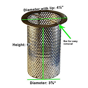 4" Commercial Floor Drain Strainer, 6" Tall, Perforated Stainless Steel