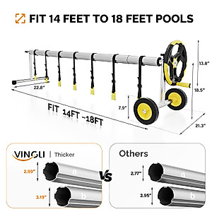 VINGLI Pool Reel Set 14 Feet Up to 18 Feet Aluminum Inground Swimming Pool Solar Cover Blanket Reel Roller
